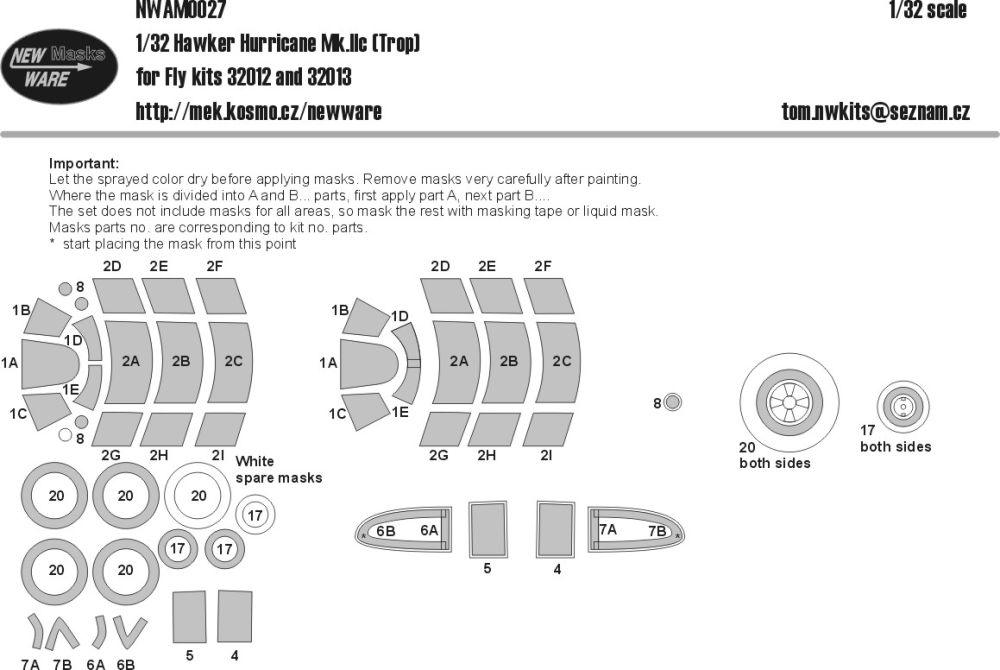 New Ware Hawker Hurricane Mk.IIC Tropical mask for Fly 1:32 #NWAM0027